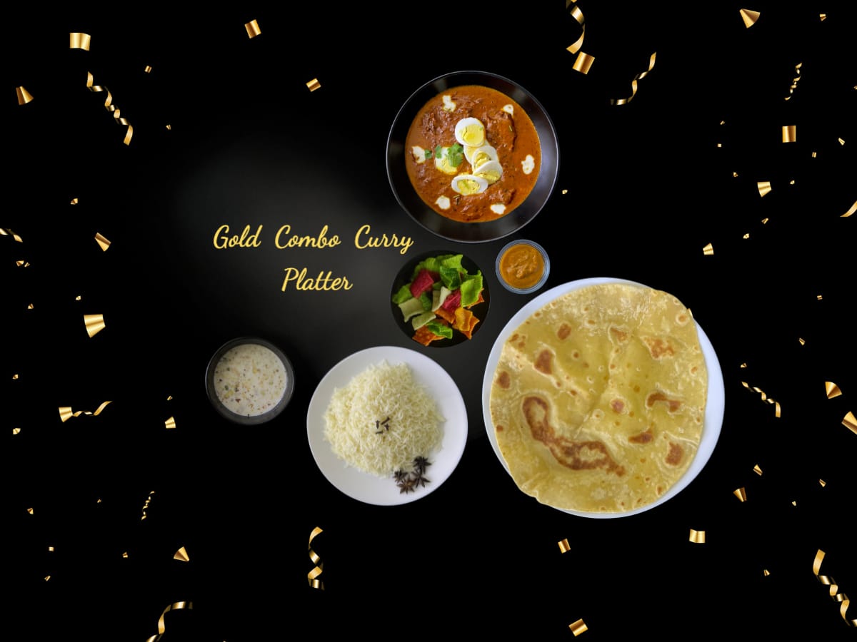Gold Combo Curry Platter - Delicious Indian Flavors!